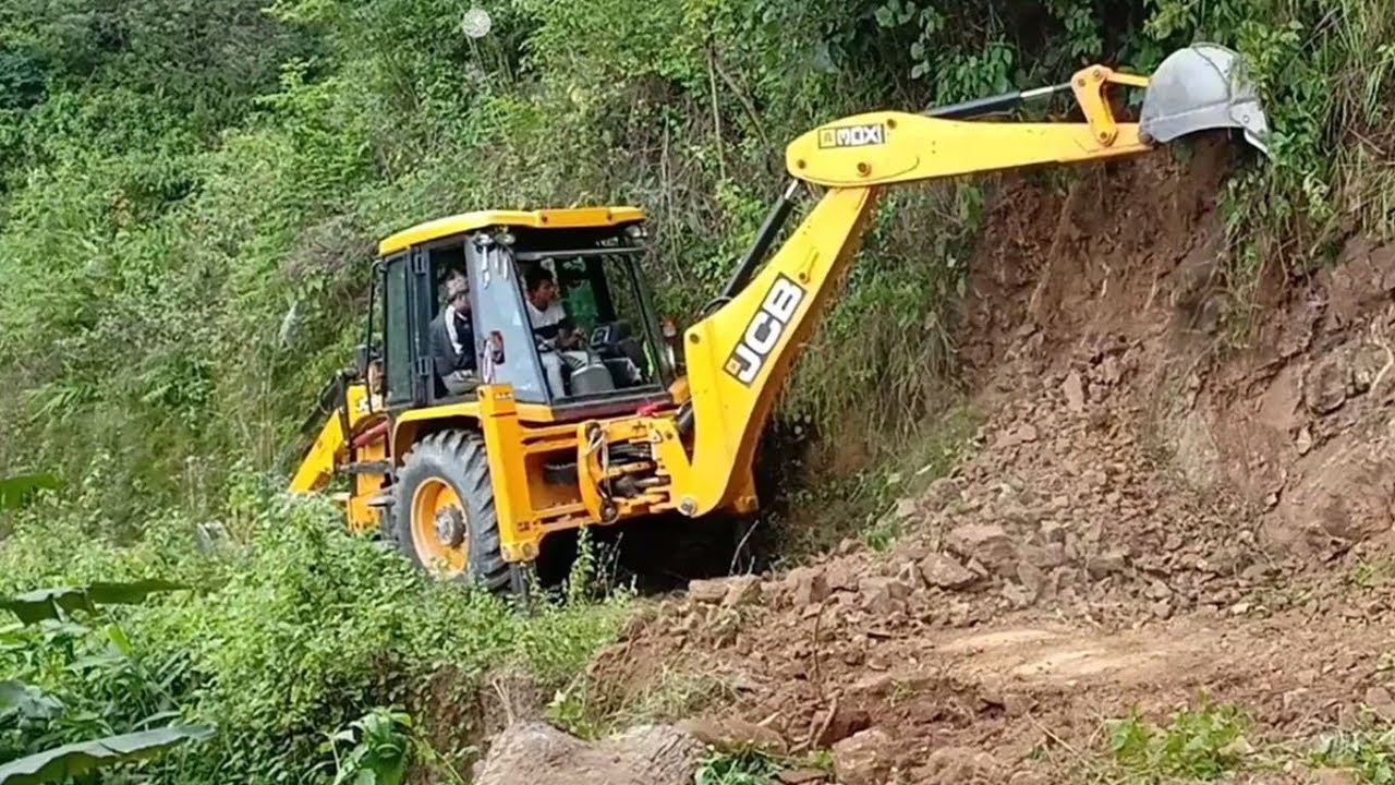 JCB Backhoe-Cutting Stony Hill for Narrow Road-Skillful Operator - YouTube