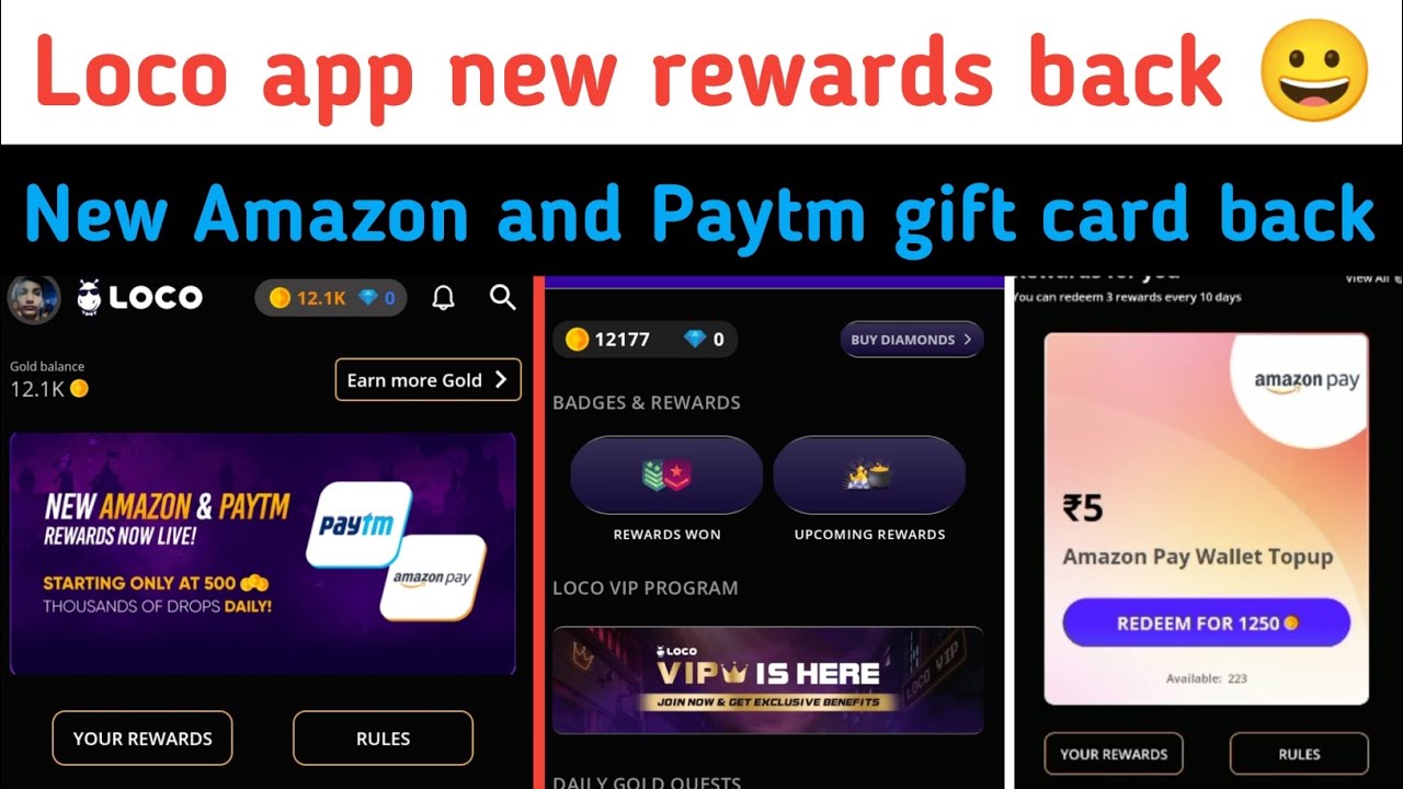 loco app new rewards back 😀 || New Amazon and Paytm gift card back ...
