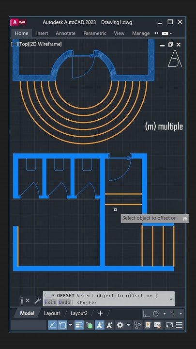 Offset (multiple) (through) AutoCAD Tutorial #architecture #autocad - YouTube