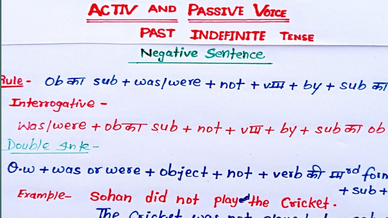 Active and Passive voice Past Indefinite Negative and Interrogative ...