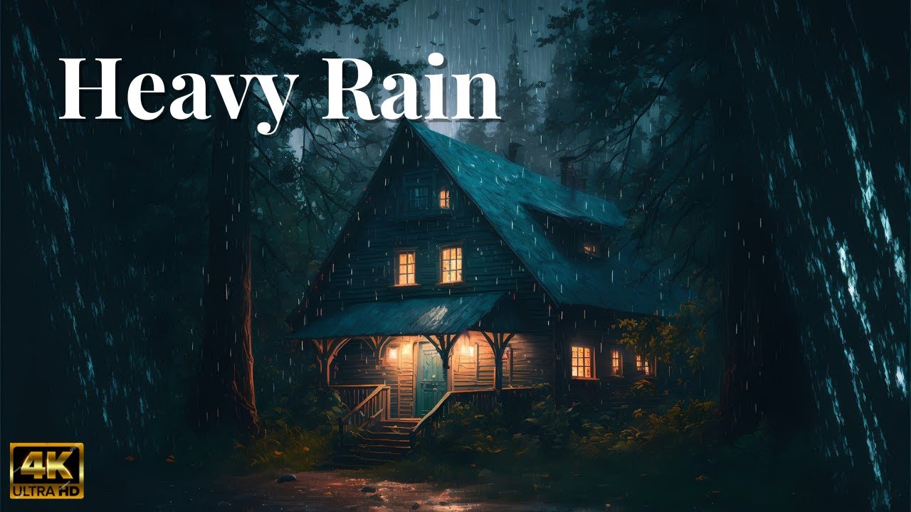Heavy Rain Sounds & Thunderstorms | Forest Log House | Rainstorm for ...