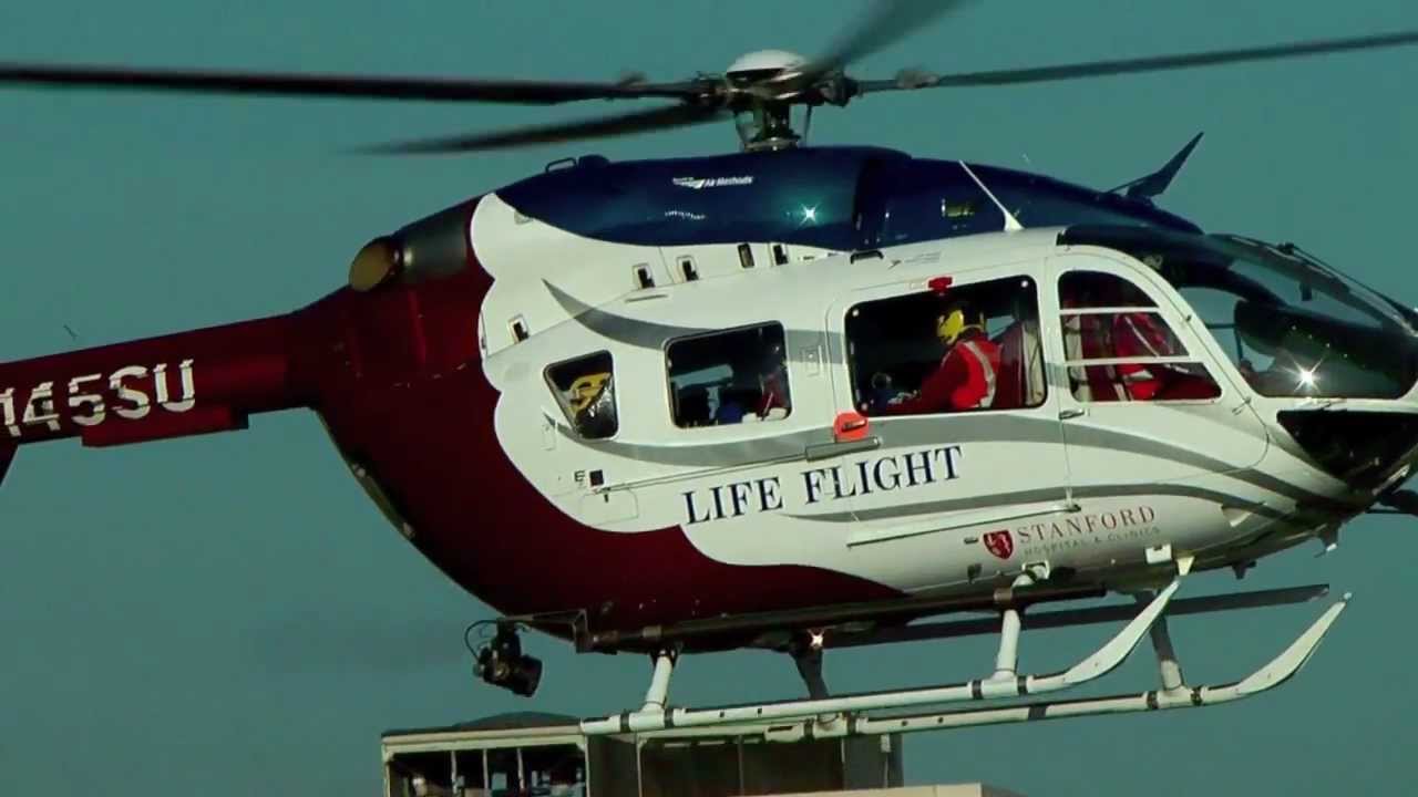 Stanford Lifeflight Helicopter lifting off from the helipad at ...
