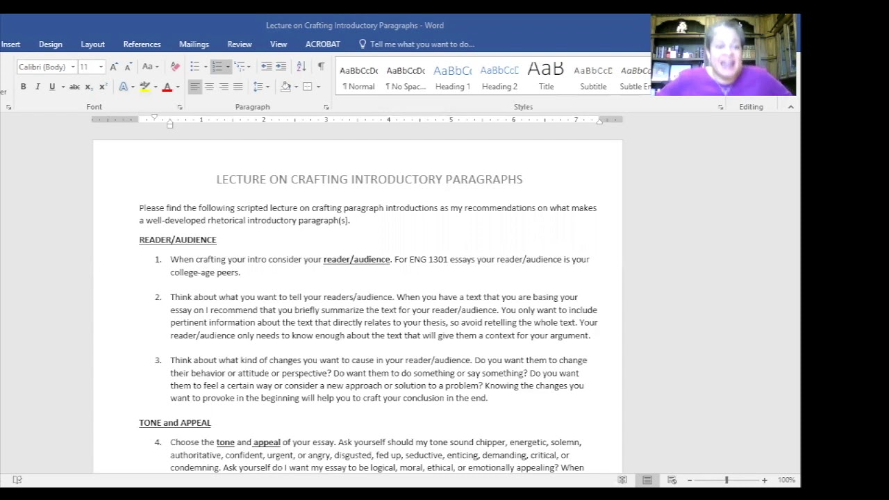 Lecture on Crafting Introductory Paragraphs - YouTube