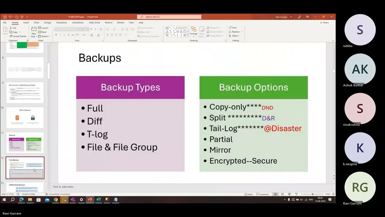 20 SQL DBA B31 20240819 Full, Differential, T-Log Backups - YouTube