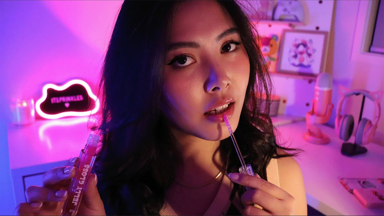 ASMR Trying My New Lipgloss Mouth Sounds, Tapping & Whispers for Sleep ...