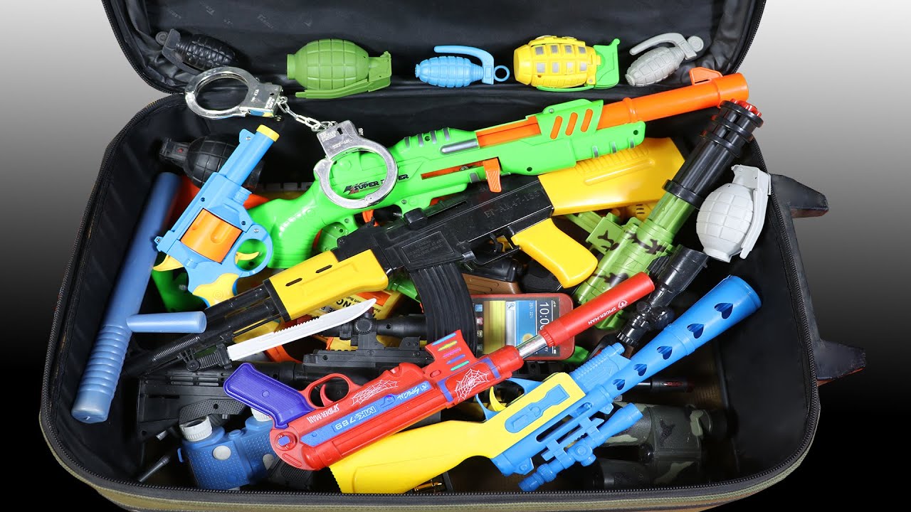 Luggage Suitcases Full of Toy Guns & Equipment - YouTube