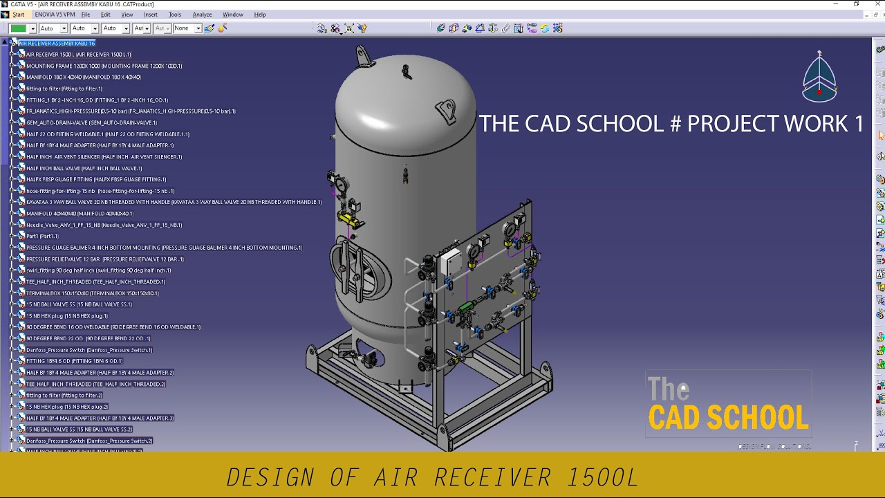 CATIA V5 PROJECT#1 AIR RECEIVER CAPACITY 1500L. - YouTube