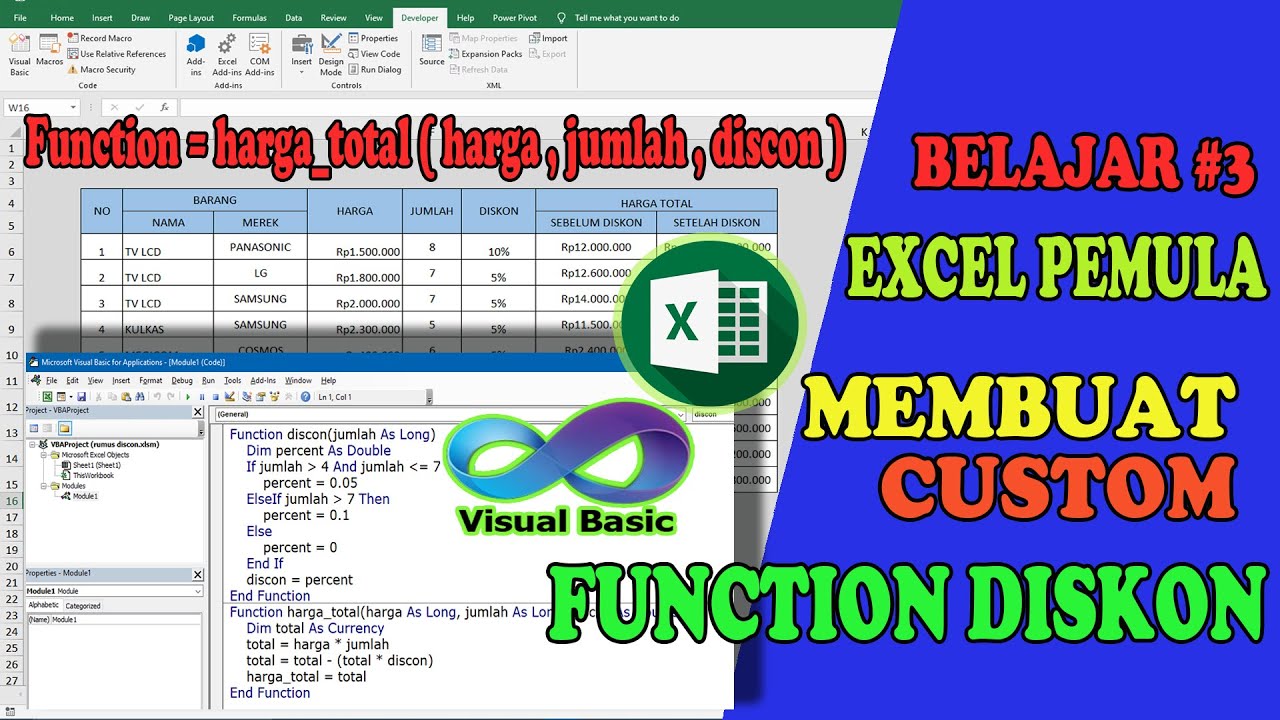 Membuat Rumus Diskon di Excel menggunakan Visual Basic - YouTube