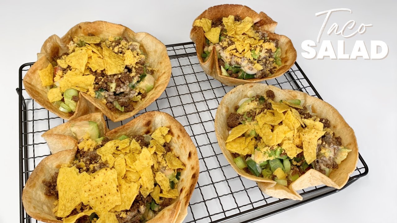 Easy Taco Salad Bowls Recipe | Crispy Baked Tortilla Bowls - YouTube