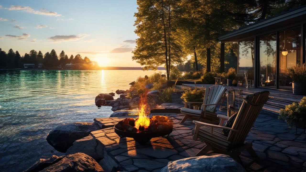 Summer Morning in Lakefront | Relaxation with Calm Lake Waves Sounds ...