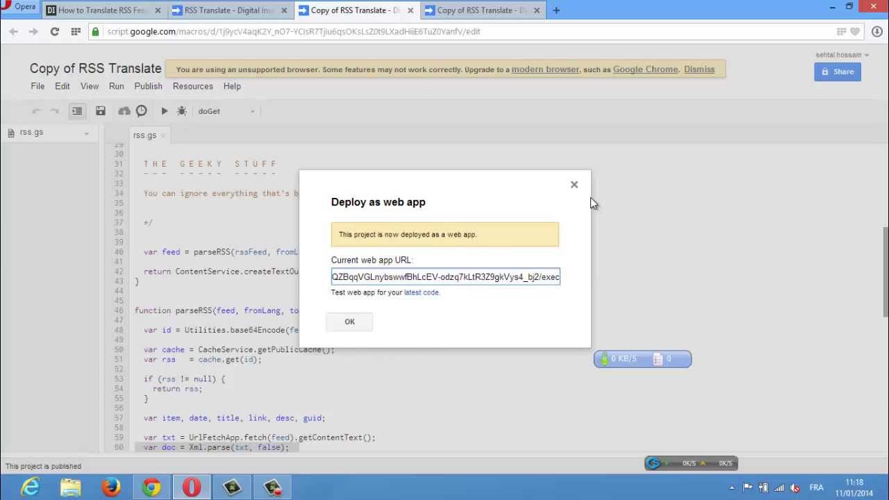 Translation RSS Blogs Language & Google Scripts - YouTube