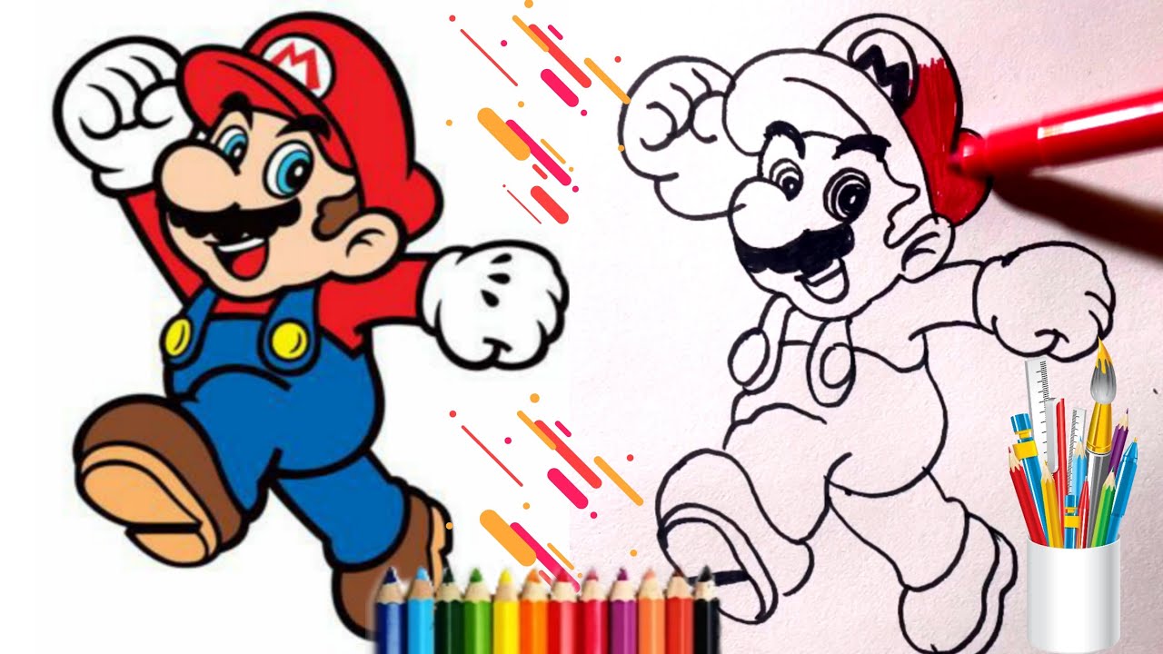 Mario Cartoon Drawing || Colourful Drawing clips || How to Draw Mario ...