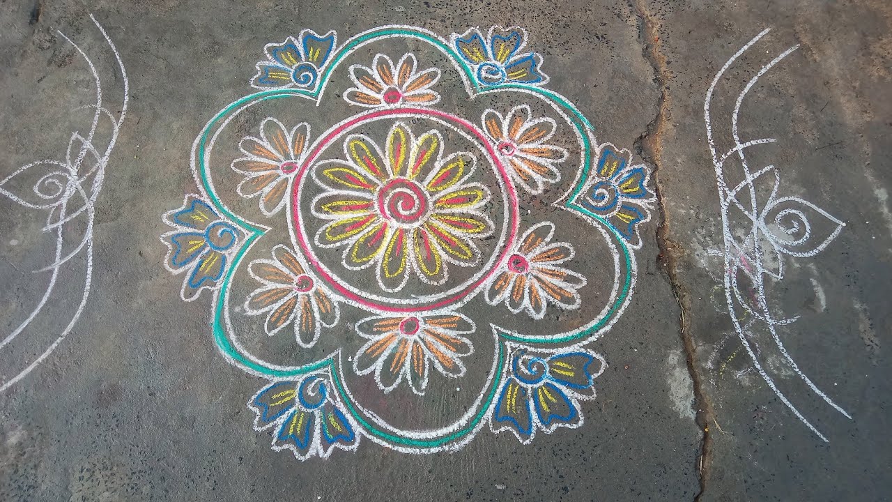 beautiful rangoli designs ll simple kolam designs ll Freehand Rangoli ...