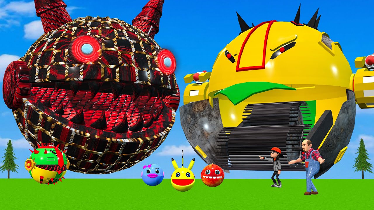 MS PACMAN & NEW RED PACMAN VS TWO YELLOW MONSTER PACMAN FIGHTING IN ...