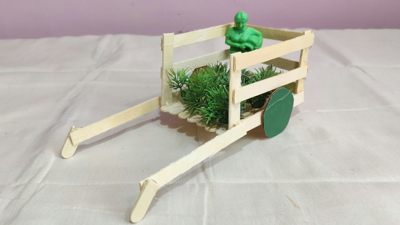 Home made craft using ice stick மாட்டு வண்டி , different ideas - YouTube