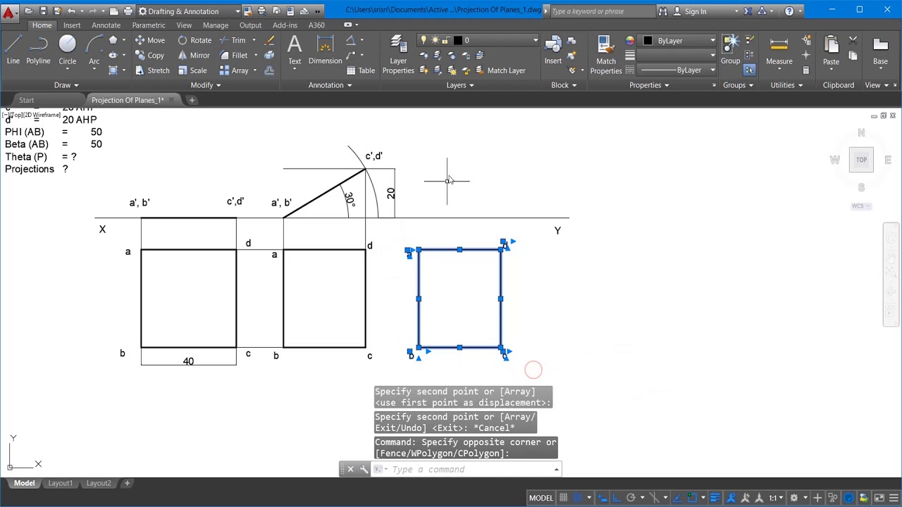 AutoCAD Planes 5 ( Projection of Planes, Square) - YouTube