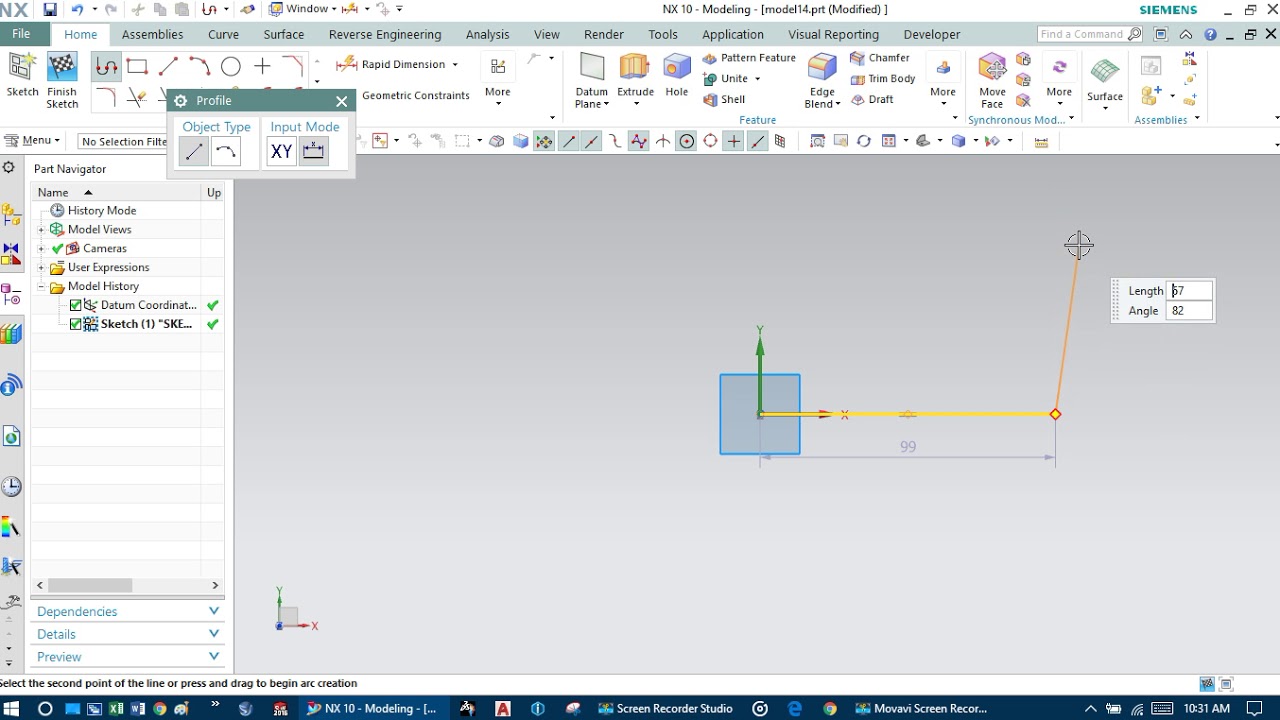profile line from 2d in nx 10 - YouTube