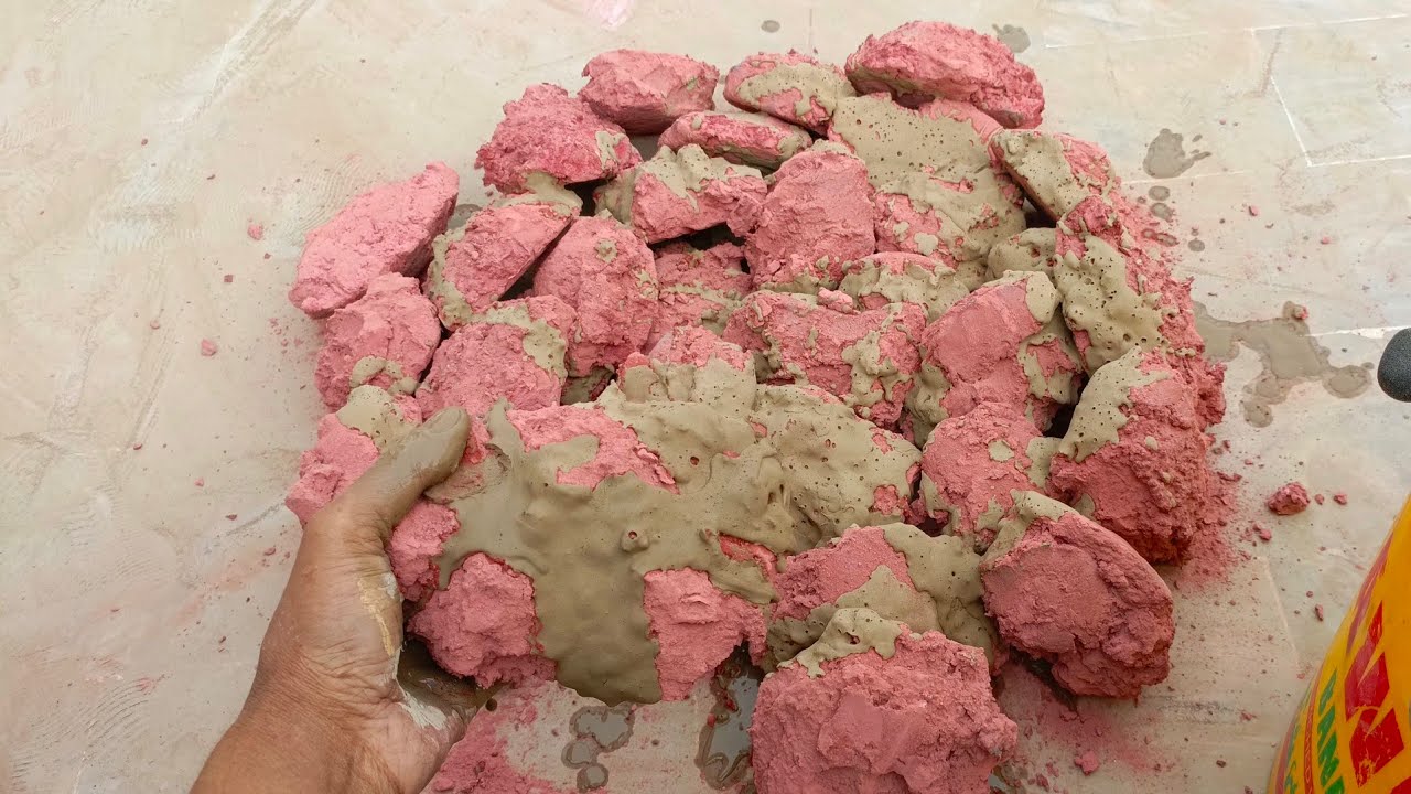 Asmr.red mud clay dry crumbling on floor+clay pot with yummy paste ...