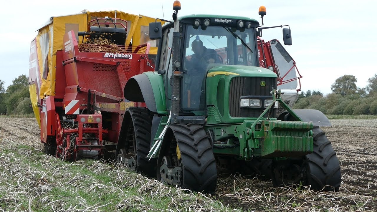 John Deere 6920 w/ Soucy Tracks Taking Up Potatoes w/ Grimme SE 75-55 ...