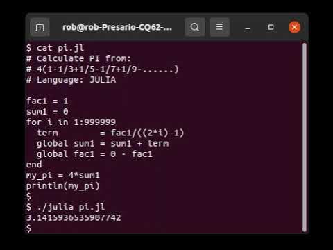 JULIA Program to Calculate PI from 4(1-1/3+1/5-1/7.......). - YouTube