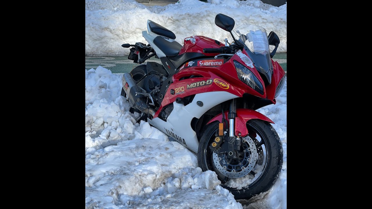 Yamaha r6 New York cold snow - YouTube
