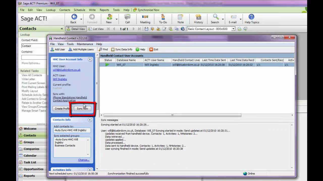 Handheld Contact for ACT! - ACT! Data Synchronised with an iPhone - YouTube