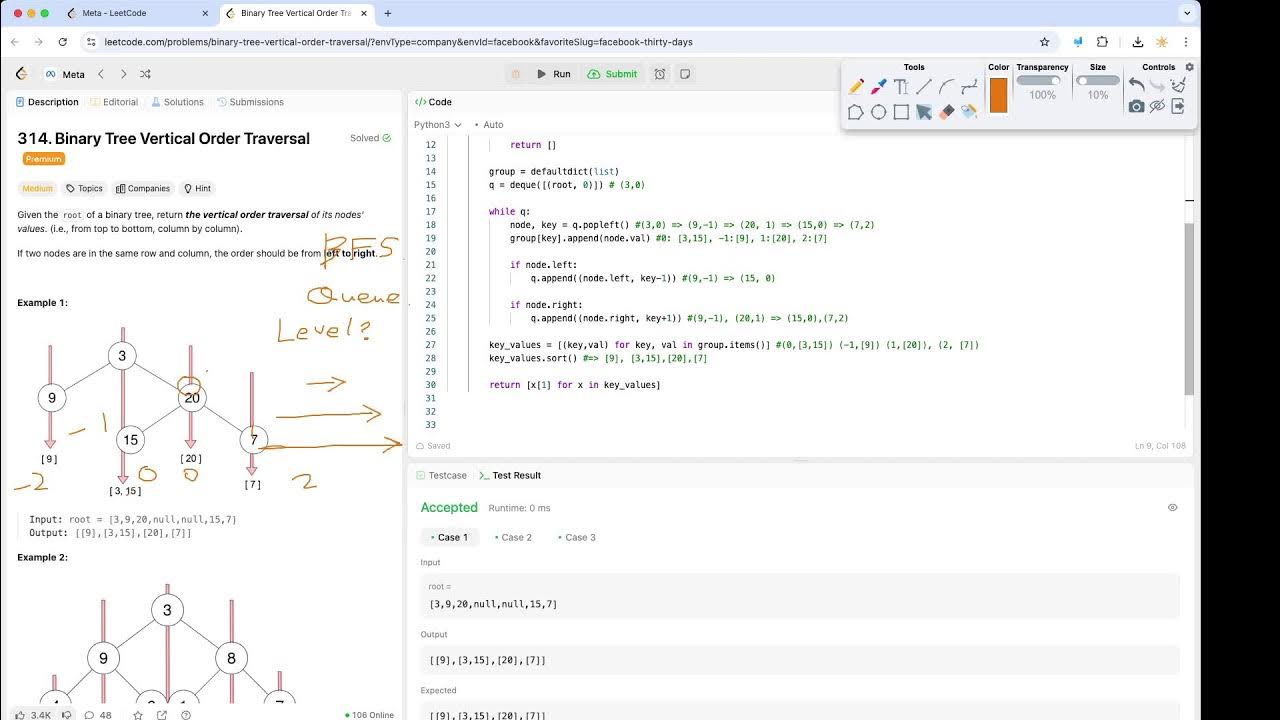 [메타 첫화면][BFS]314. Binary Tree Vertical Order Traversal - YouTube