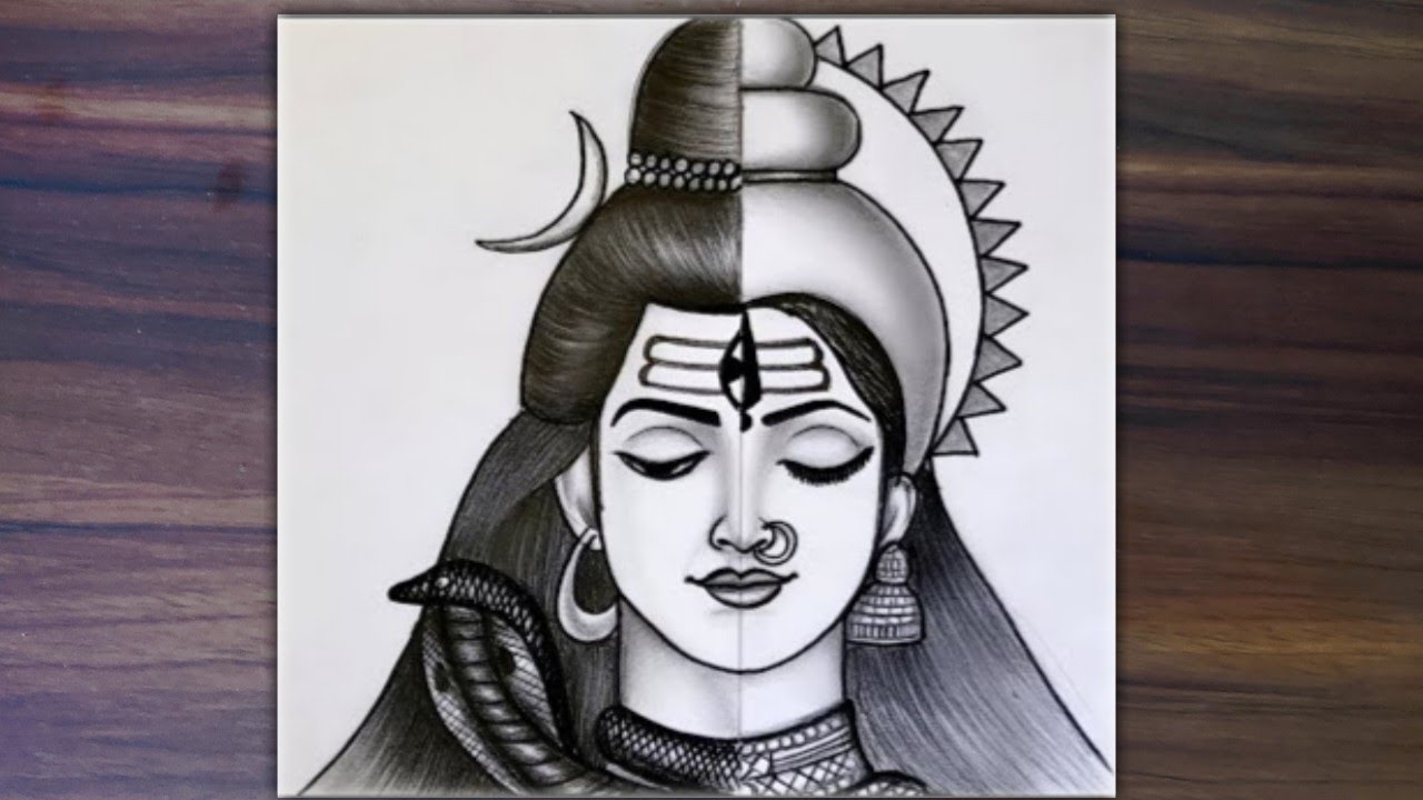 How To Draw Shiv Parvati Half Face//Ardhnarishwar drawing//Shiv parvati ...