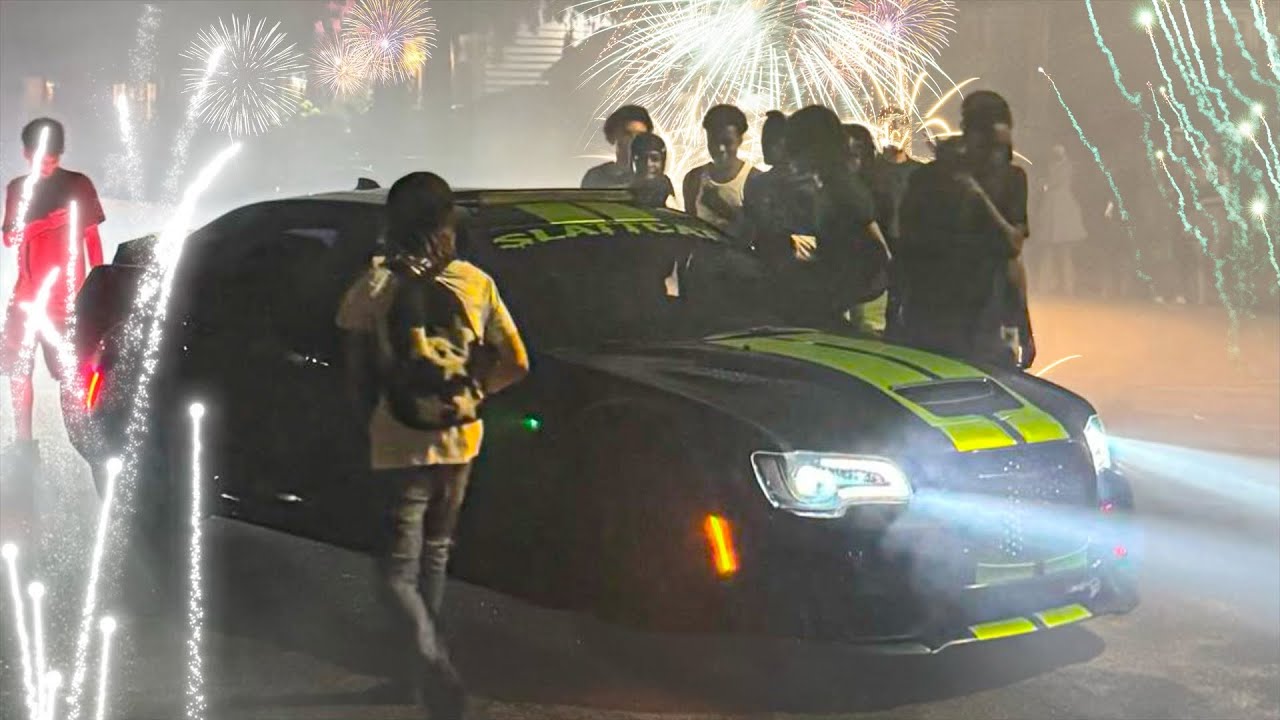 SLIDING MY 1000 HP HELLCAT AROUND FIREWORKS - YouTube