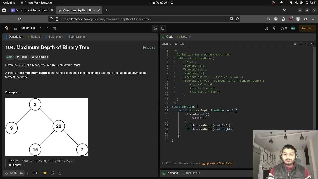 Maximum Depth of Binary Tree Leetcode | Question 23 Grind 75 - YouTube