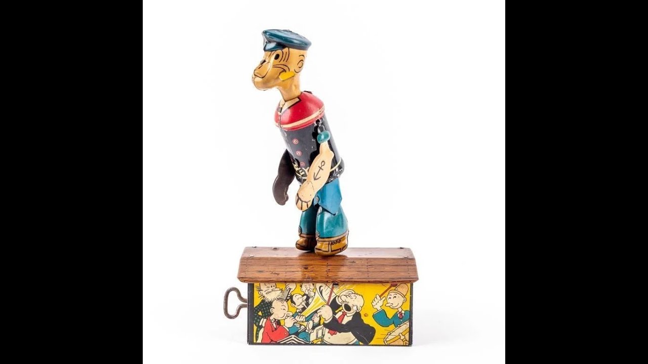 1930s American Lithographed Tin Toy Popeye Dancing at Pot of Gold ...
