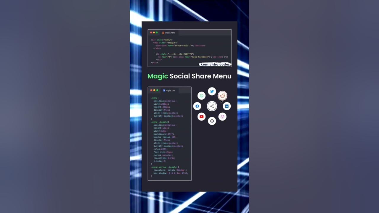 Magic Social Share Menu using #html & #css #js #webdevelopment #coding #programming#viral # ...