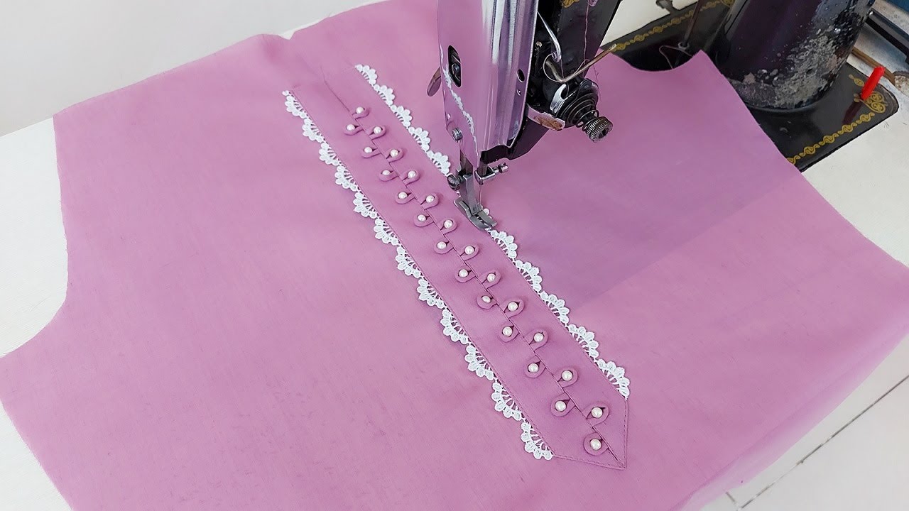 Beautiful Neck Design with Dori Loops and Lace Cutting and Stitching ...