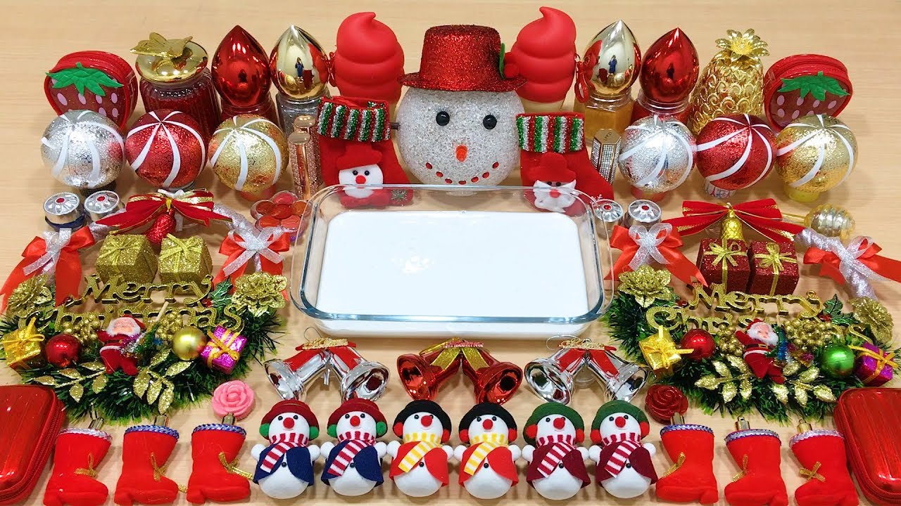 Series MERRY CHRISTMAS Slime ! Mixing Random Things into GLOSSY Slime ...