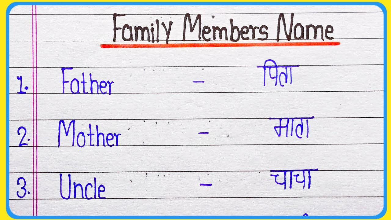 10 Family members name in english and hindi || Relatives Name 10 ...