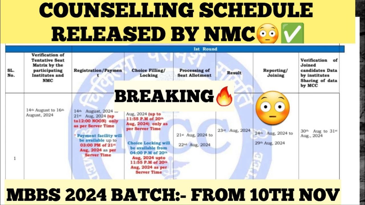 COUNSELLING SCHEDULE NEET2024 RELEASED BY NMC🔥||STATE COUNSELLING DATES ...