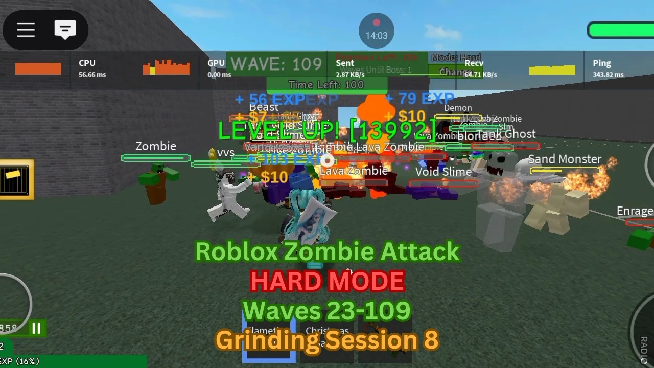 Roblox Zombie Attack HARD MODE Waves 23 - 109 (Grinding Session 8 ...