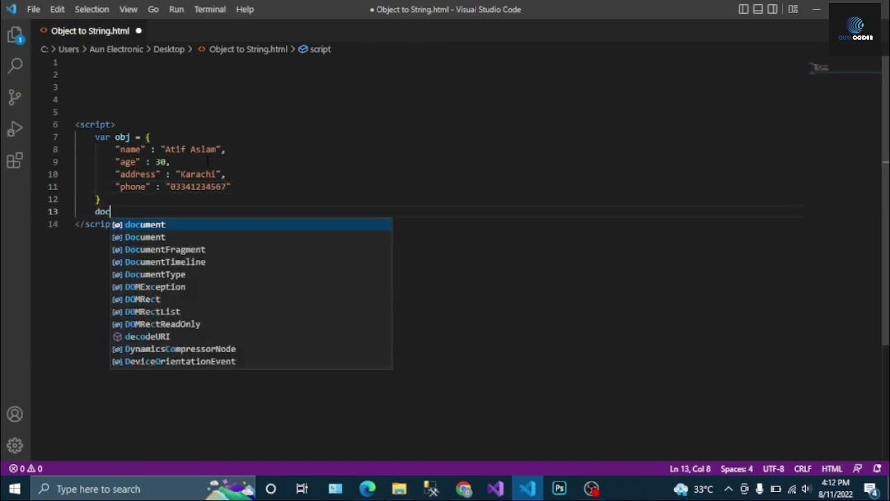 Object to String in JavaScript - YouTube
