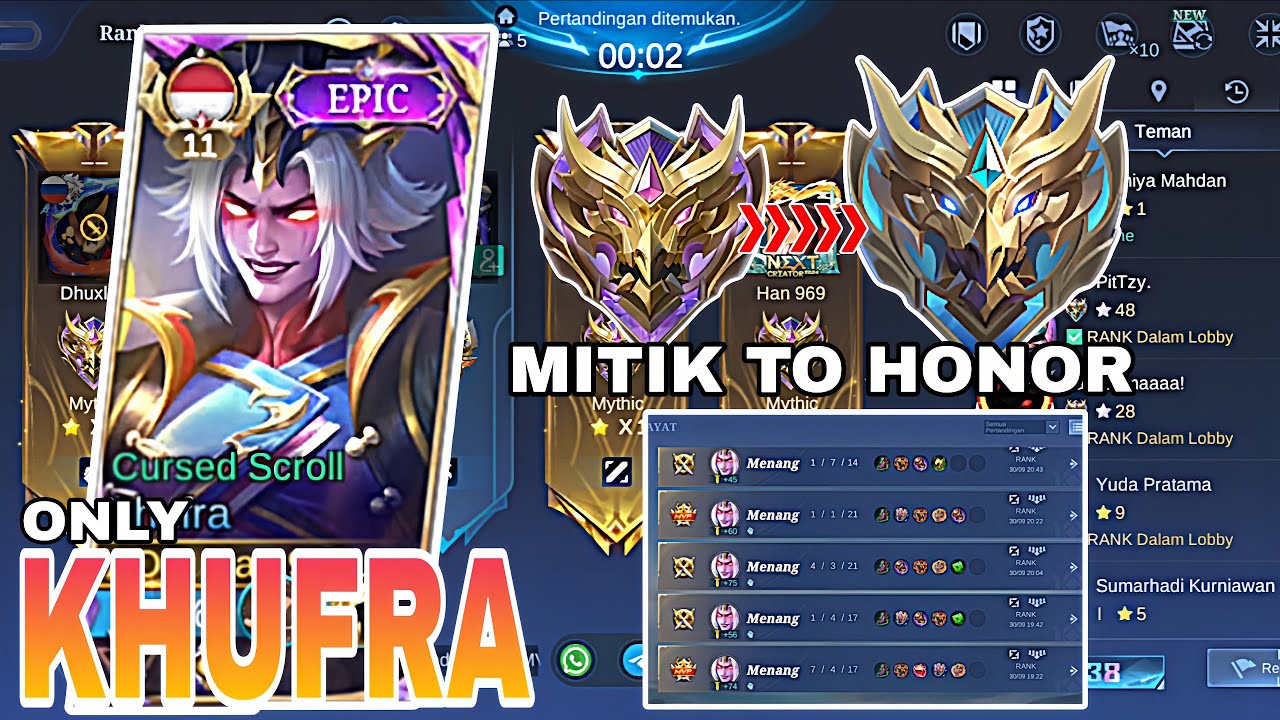 PUSH RANK DARI MITIK MAWI KE MITIK HONOR ONLY KHUFRA SKIN EPIC TERBARU ...