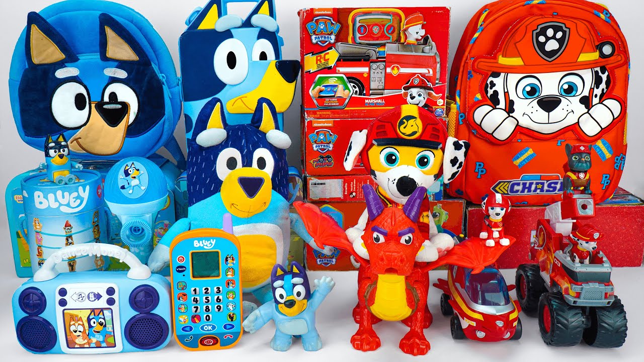 BLUE Toy VS RED Toy ASMR | Bluey & Paw Patrol Marshall Toys Unboxing ...
