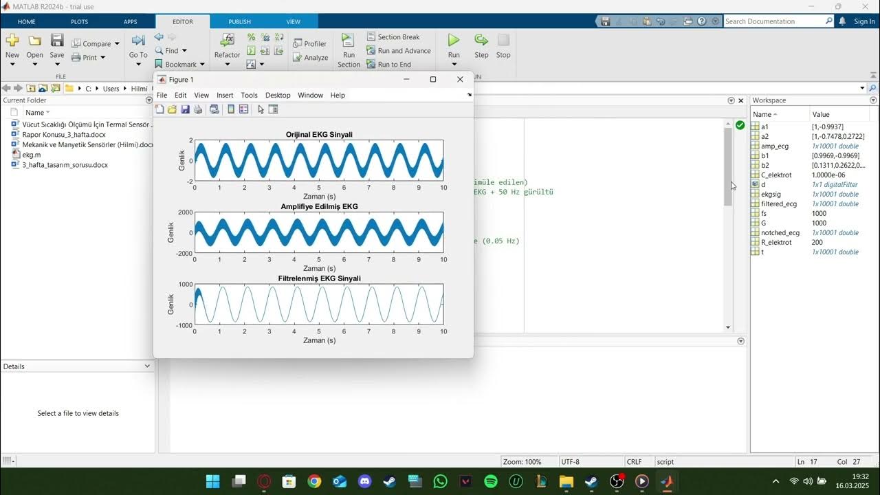 MATLAB Biyopotansiyel Ölçüm Devresi Simulasyonu (EKG Sinyali) - YouTube