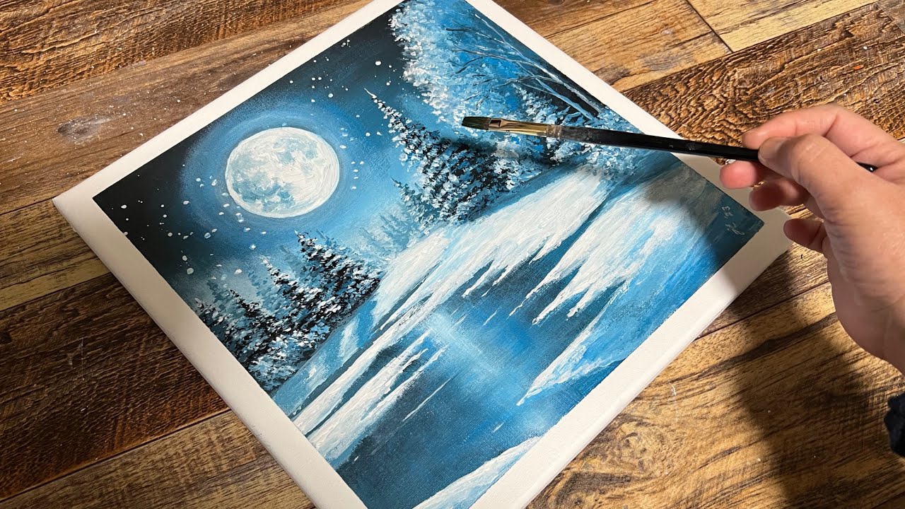 Paint with 3 colors | Easy Acrylic Landscape Painting | Winter Full ...