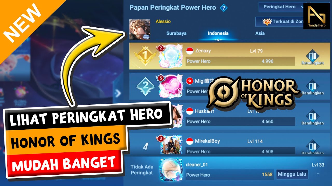 CARA MELIHAT PERINGKAT HERO DI HONOR OF KINGS | POWER HERO HOK - YouTube