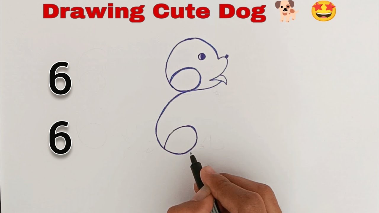 Cute Dog Easy Drawing From 66 Number || How To Draw Easy Dog Step By ...
