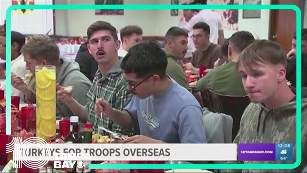 Thanksgiving dinners for troops overseas - YouTube