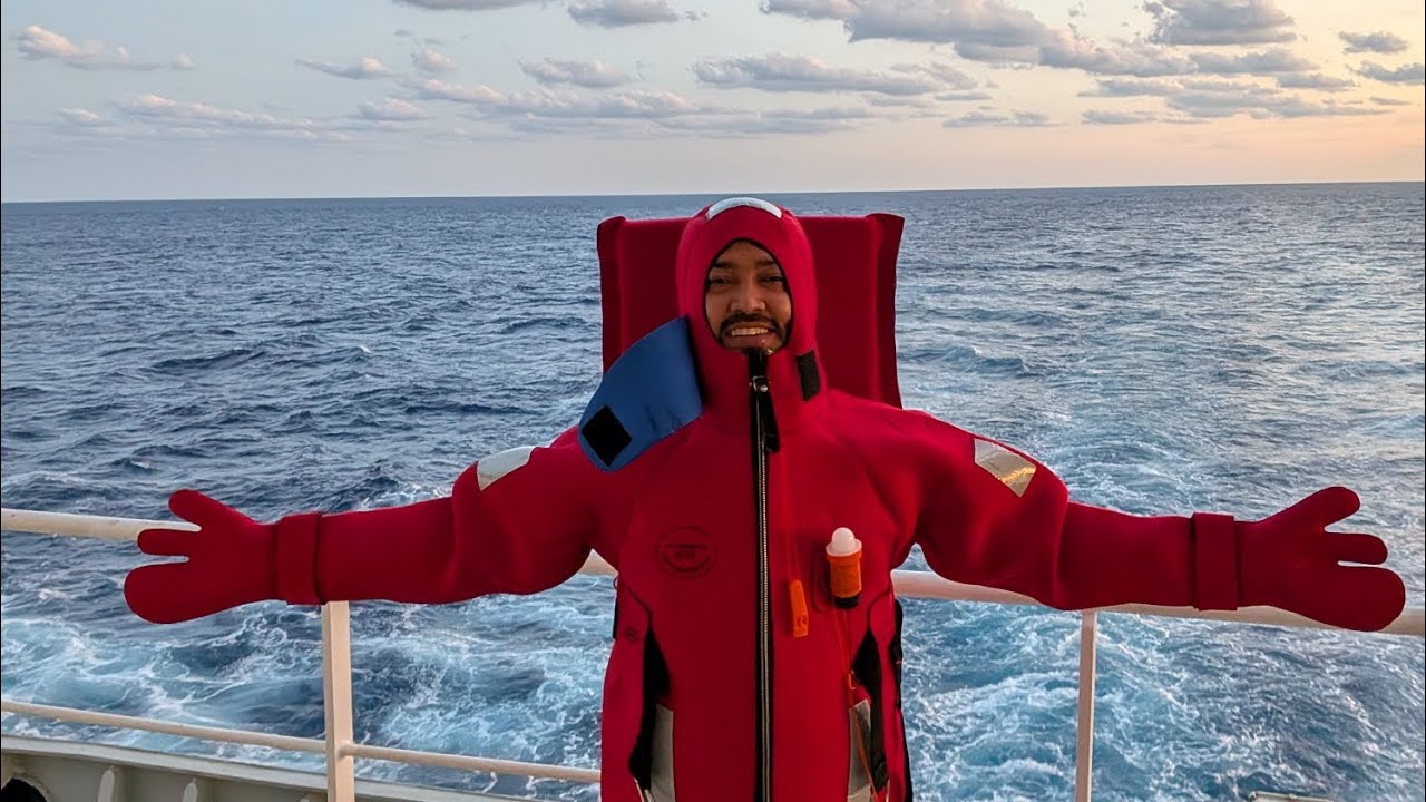 Life jacket + immersion suit wearing, donning procedure. लाइफ जैकेट ...