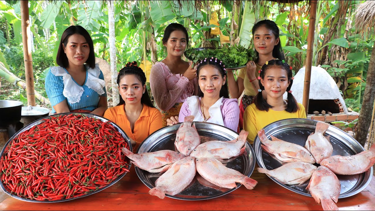 Amazing cooking fish roasted with chili recipe with my family - YouTube