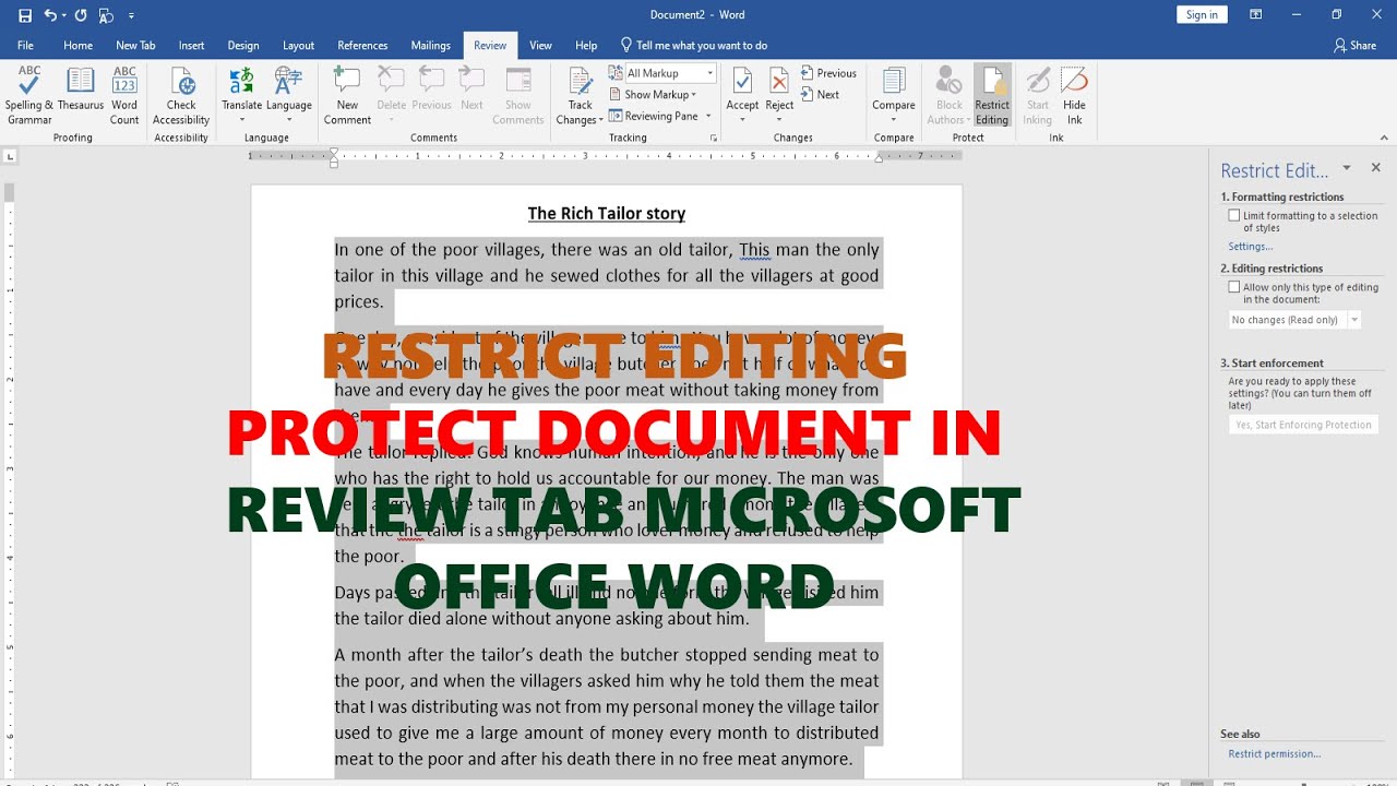 Restrict Editing Protect Document in Review Tab Microsoft Office Word ...