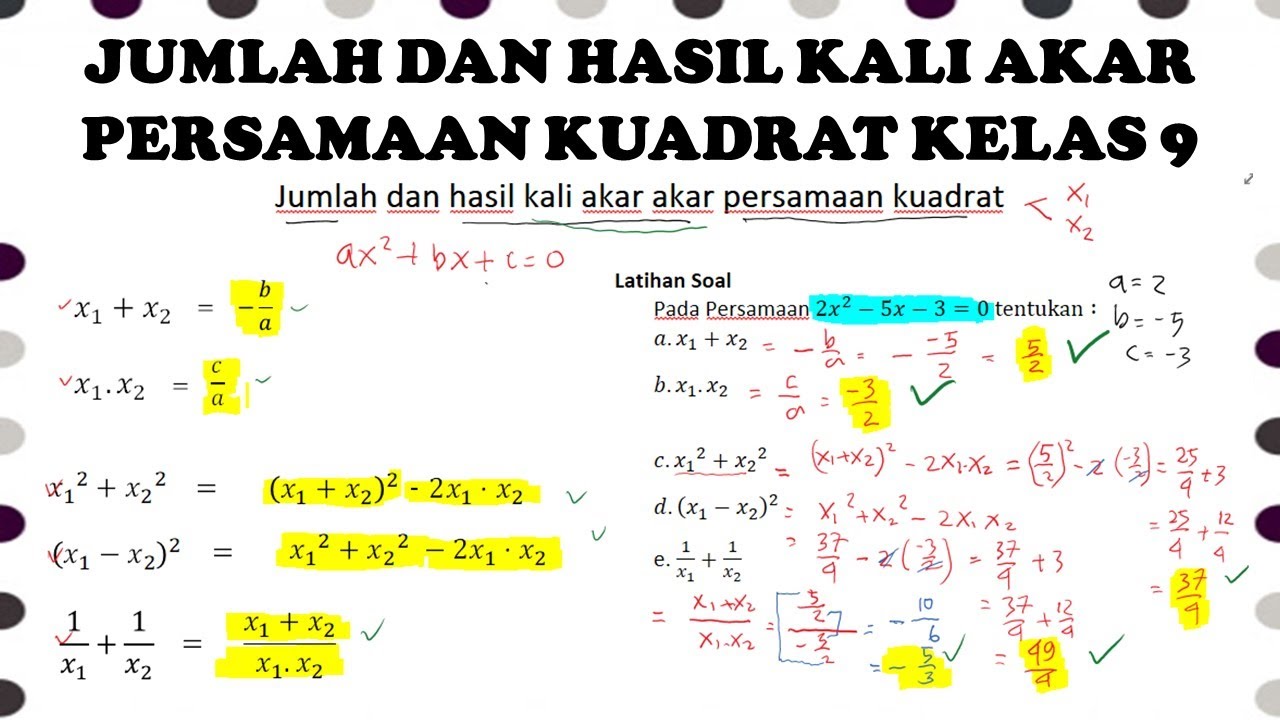 Jumlah dan Hasil Kali akar akar persamaan kuadrat #persamaankuadrat ...
