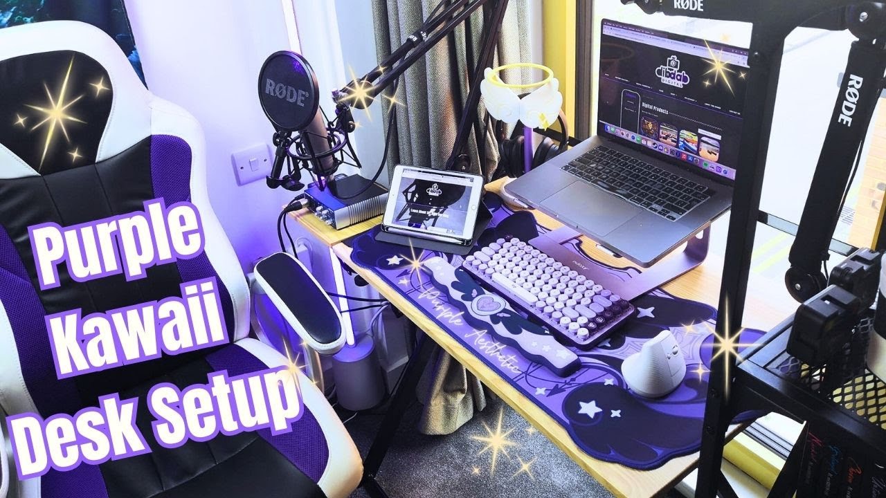 Kawaii Aesthetic Purple Desk Setup Review 💜💻 Unboxing + Makeover ...